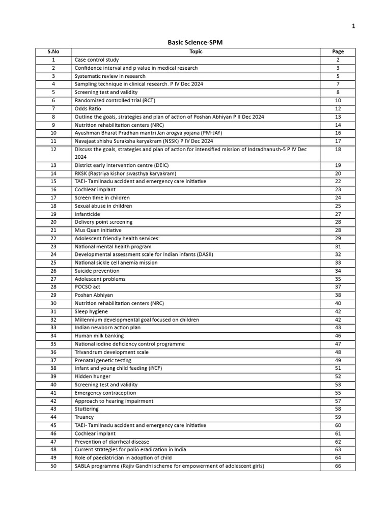 Basic Science-SPM: S.No Topic | PDF | P Value | Statistics