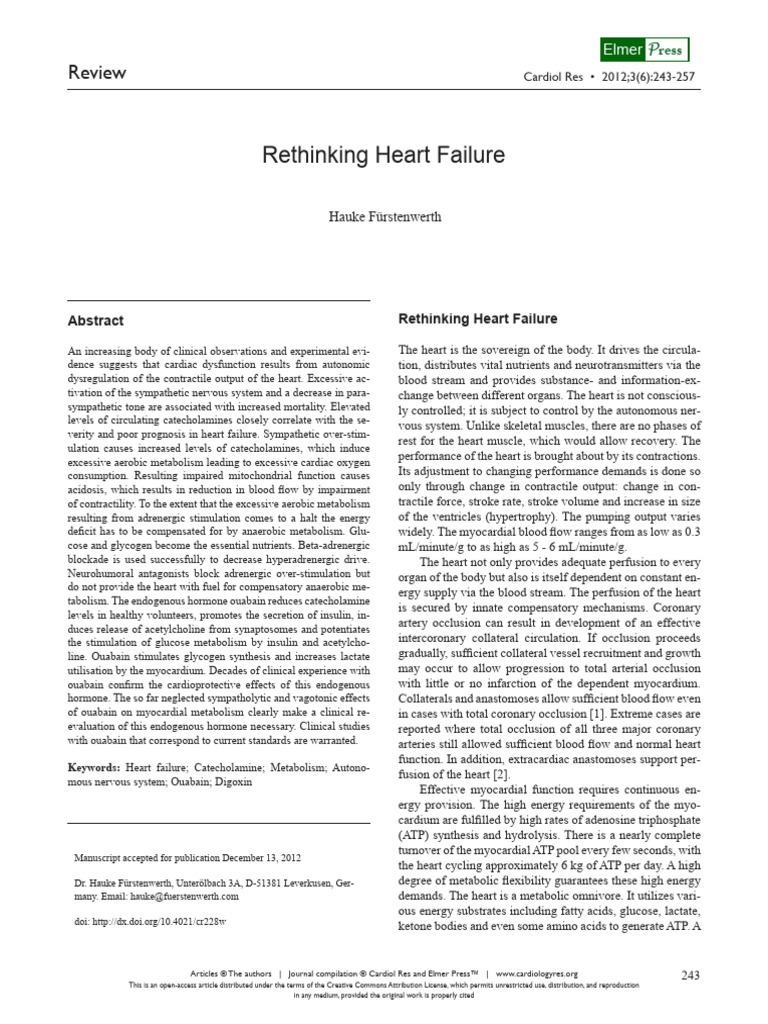 Rethinking Heart Failure Pdf Lactic Acid Coronary Circulation