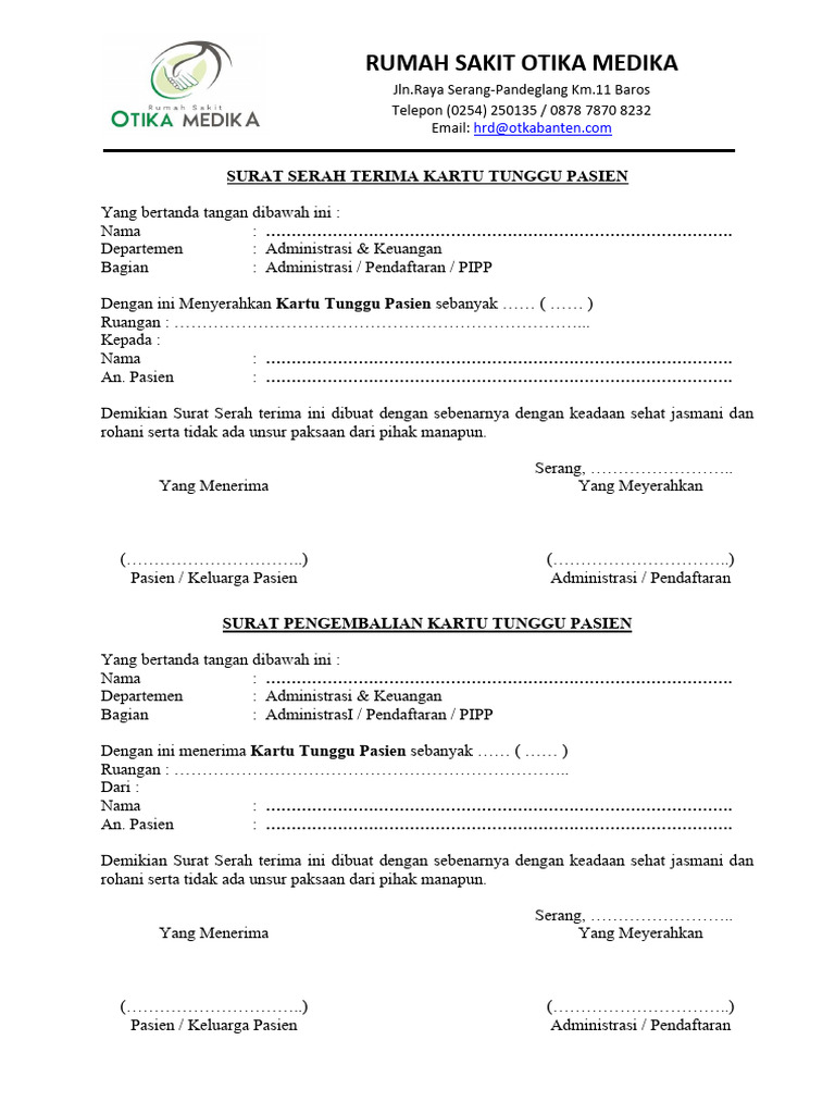 Surat Serah Terima Kartu Pasien | PDF