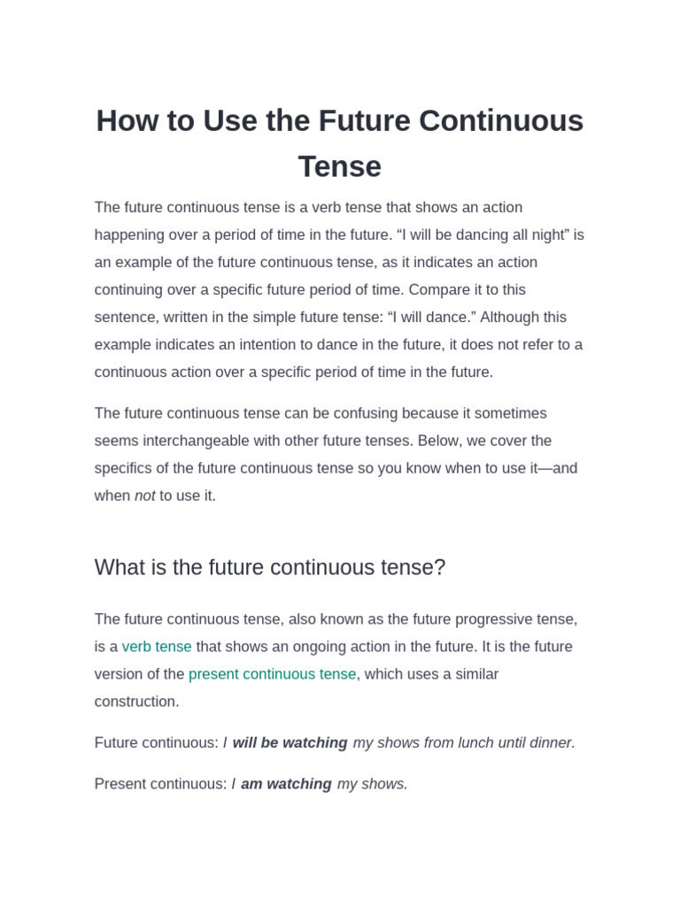Mastering Future Continuous Tense | PDF | Grammatical Tense | Verb