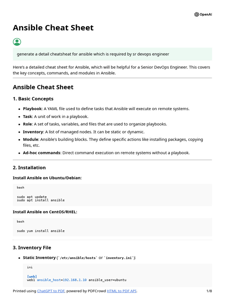 Ansible Cheat Sheet | PDF | Computing | Software Engineering