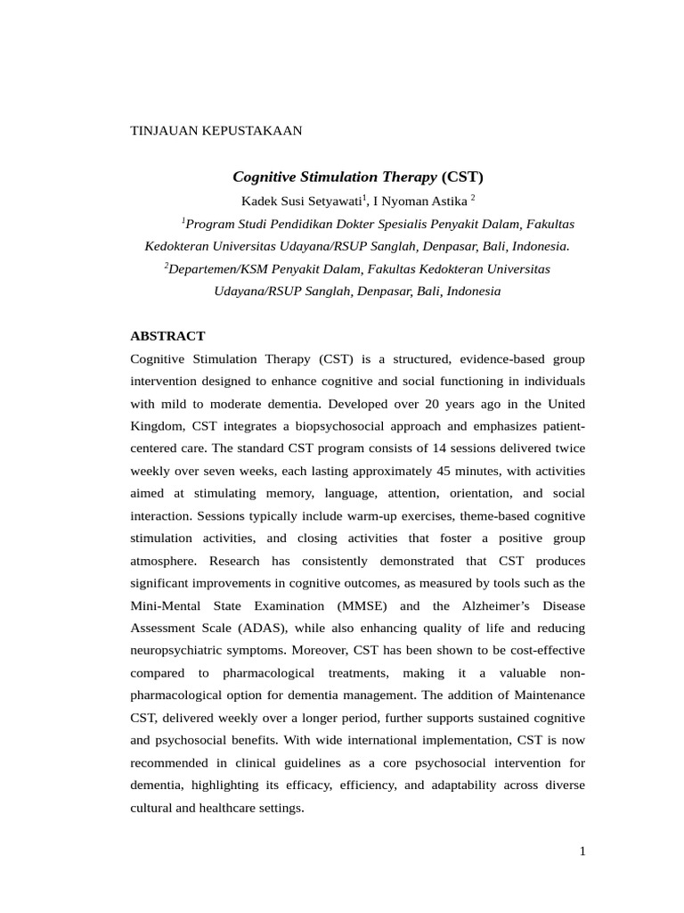 Cognitive Stimulation Therapy (CST) | PDF