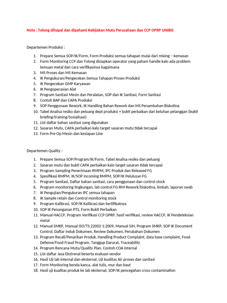 List Dokumen Audit ISO | PDF