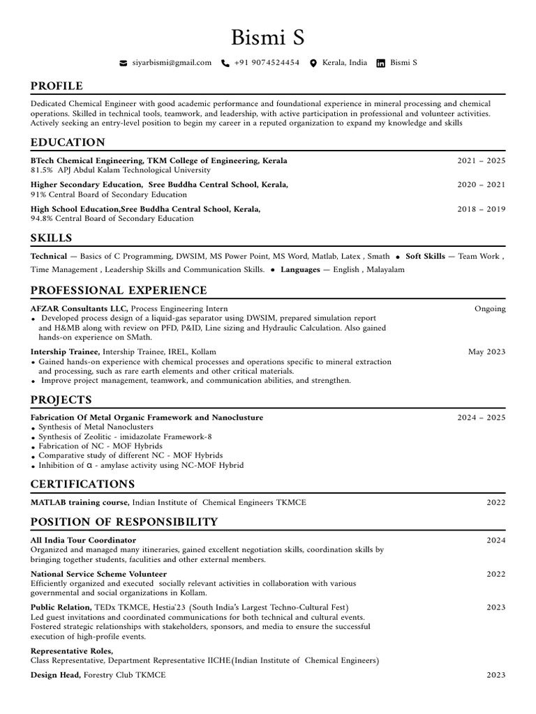Bismi - Proposal Engg - Fresher | PDF