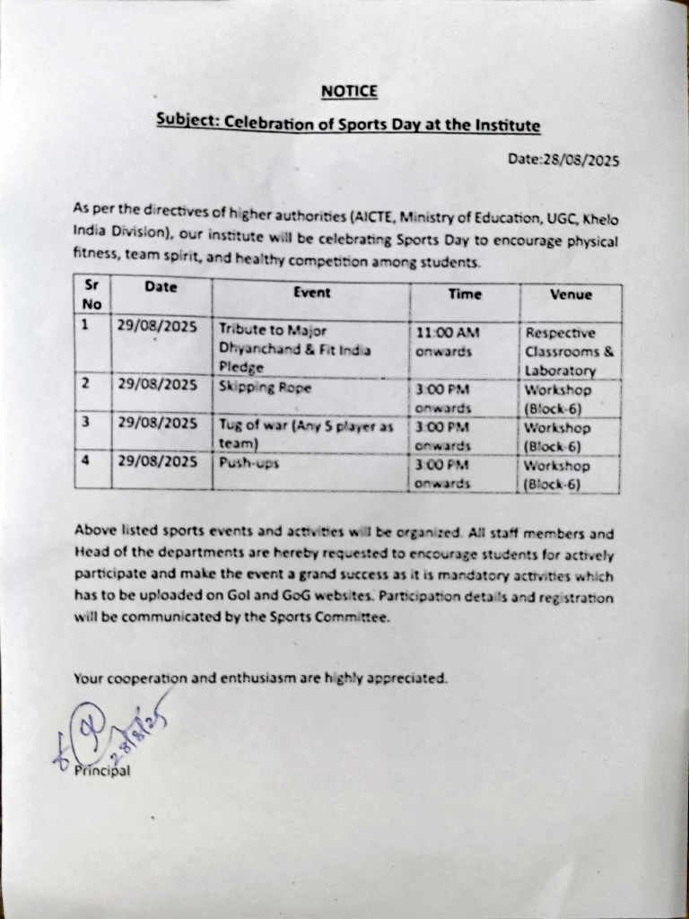 Sports Day Celebration Notice 2025 | PDF