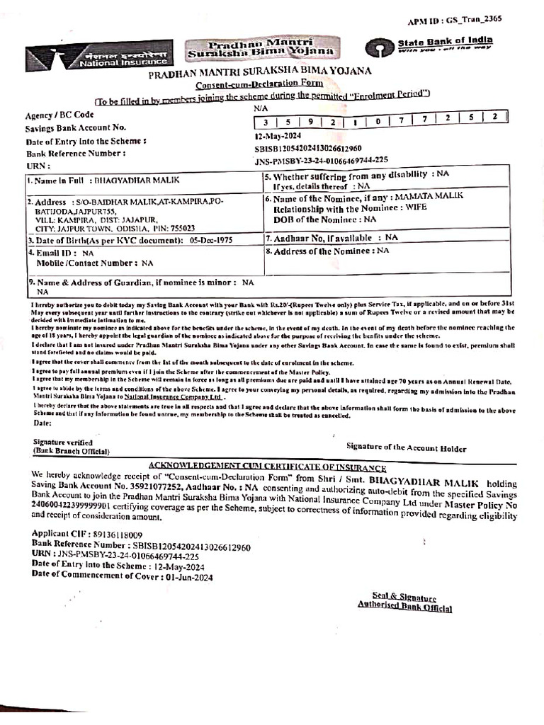Bhagyadhar Malik Pmsby | PDF