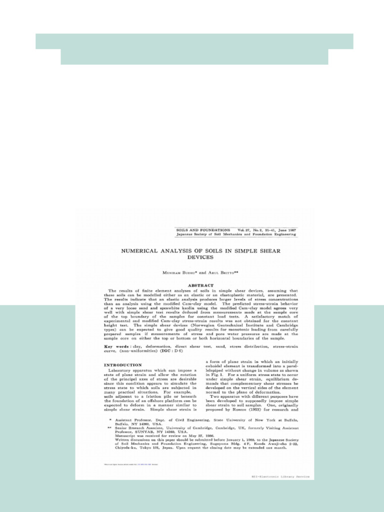 Numerical Analysis of Soils in Simple Shear Devices Muniram Budhu ...