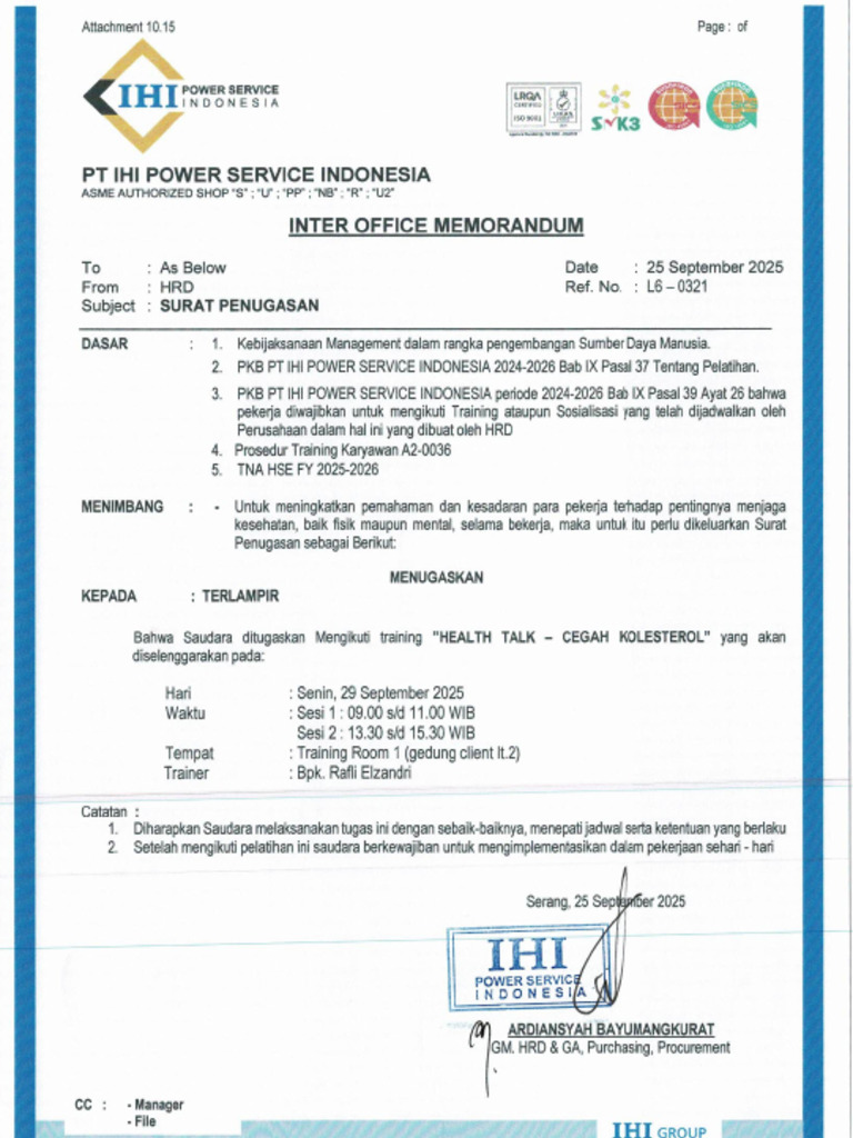 Surat Penugasan Health Talk | PDF