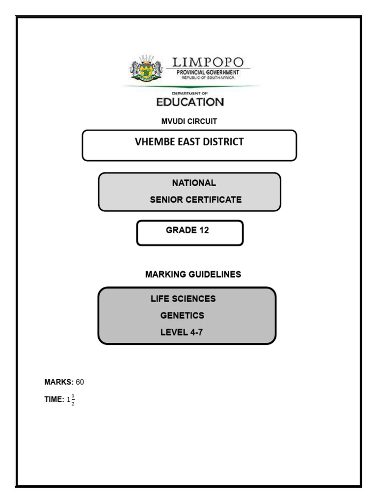 Life Sciences Level 4-7 Marking Guidelines | PDF | Genotype | Cloning