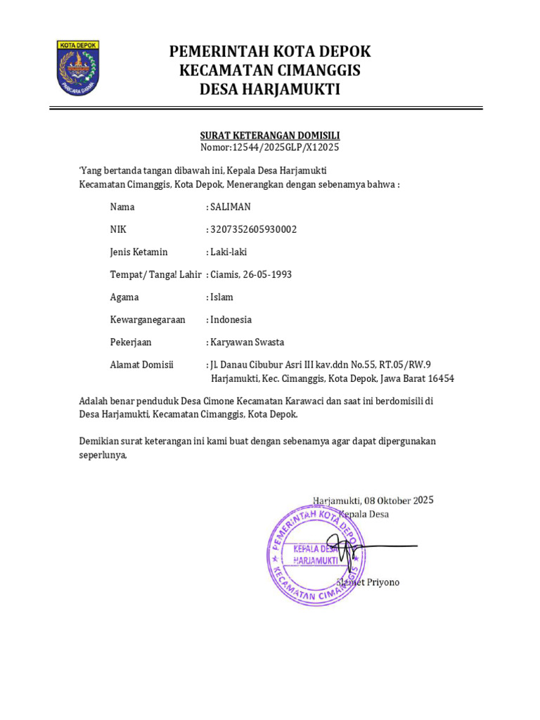 Surat Keterangan Domisili Depok 2025 | PDF