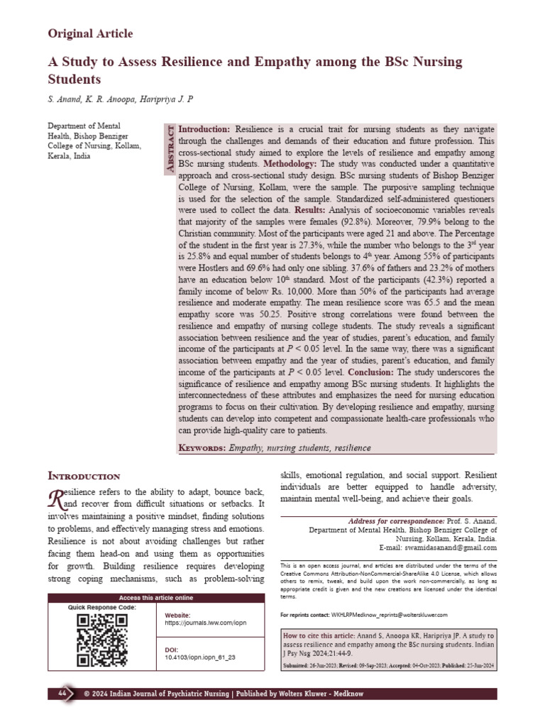 A Study To Assess Resilience and Empathy Among The.8 | PDF ...