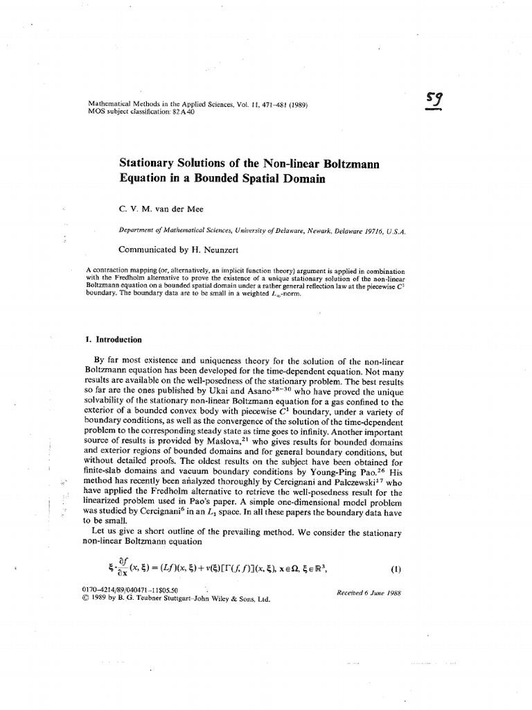 Van Dee Mee, 1989, MMAS, Stationary Solutions of Non-Linear Boltzmann ...