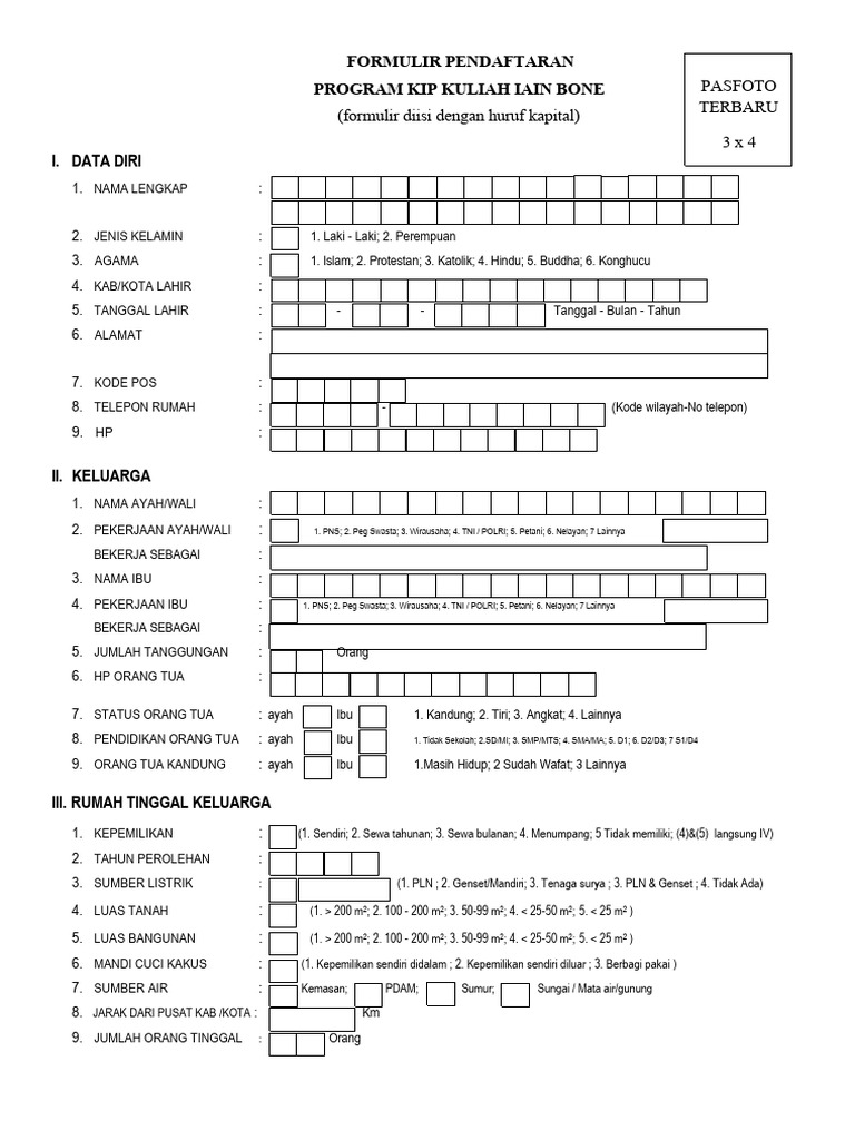 Formulir Pendaftaran Kip Kuliah | PDF