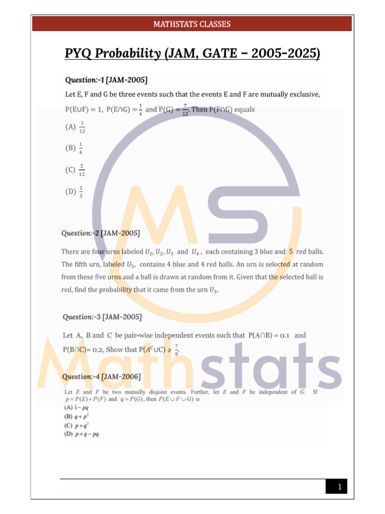 PYQ Probability Questions (2005-2025) | PDF | Chess | Chess Theory