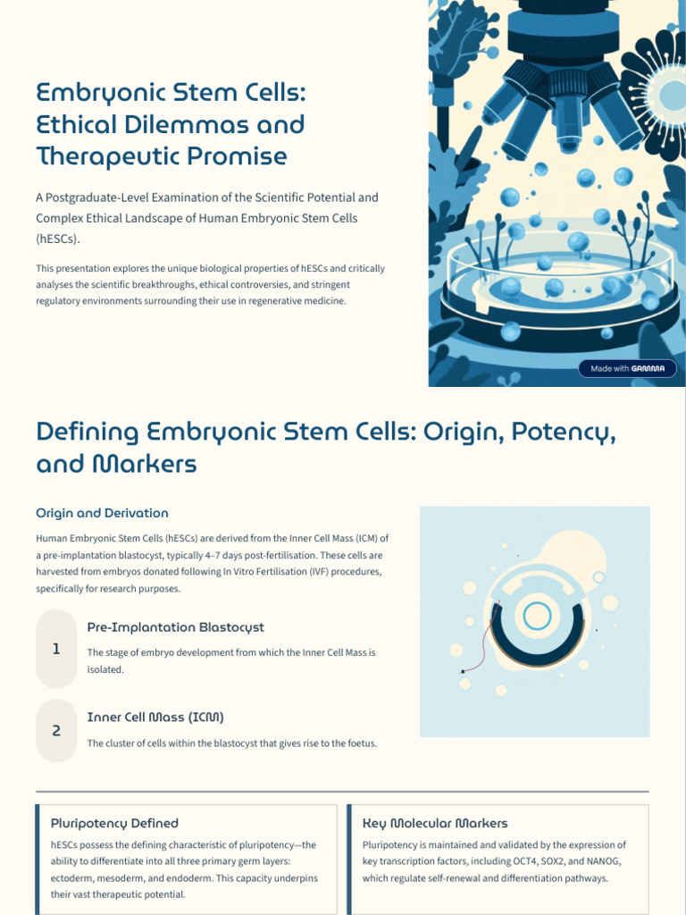Ethical and Therapeutic Insights on hESCs | PDF | Embryonic Stem Cell ...