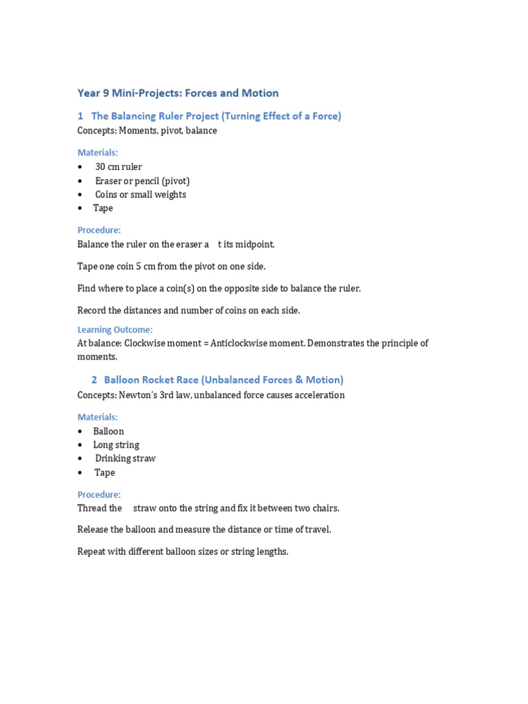 Year9 Forces and Motion Mini Projects | PDF | Force | Friction