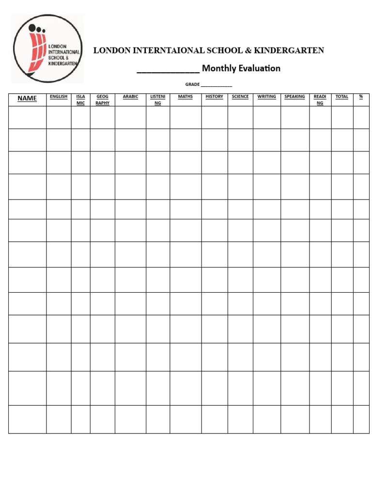Monthly Grade Evaluation Report | PDF
