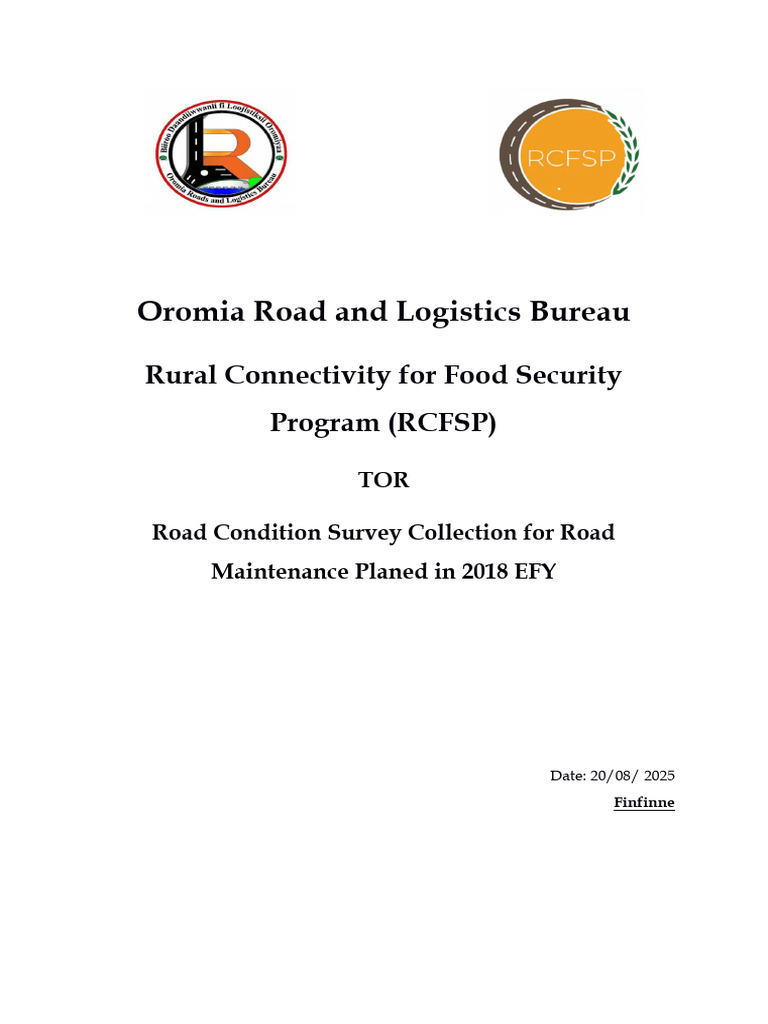 TOR For Road Condition Survey | PDF | Road | Road Infrastructure