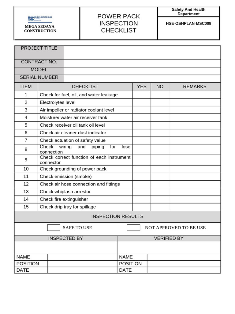 008 Power Pack Checklist | PDF