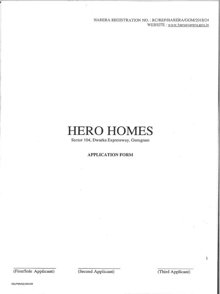 Application Form - Hero Homes Gurgaon | PDF