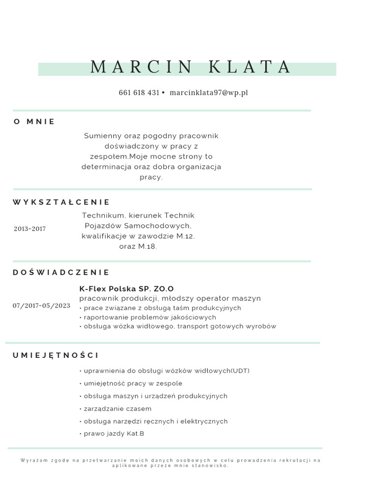 CV Marcin Klata | PDF