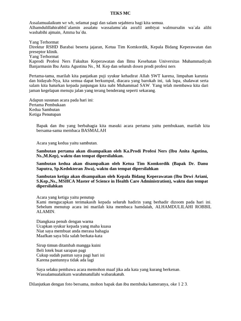 Teks Mc Pembukaan | PDF