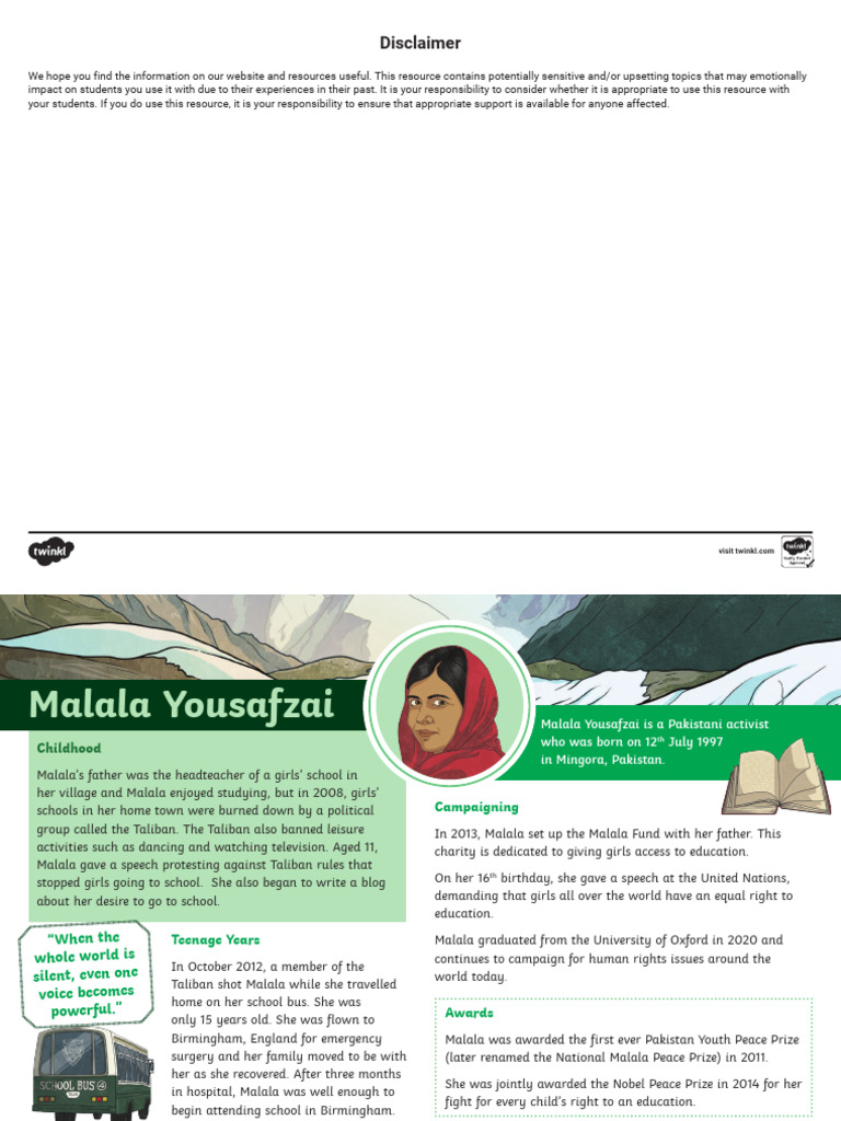 Malala Yousafzai Fact File | PDF | Malala Yousafzai