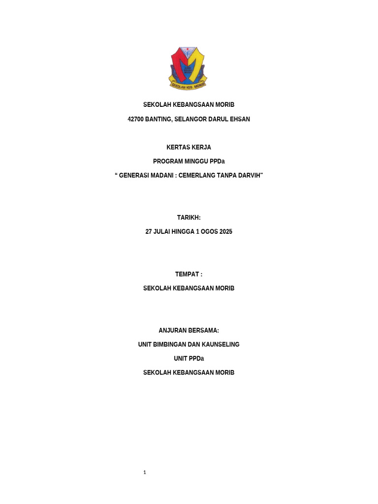 Kertas Kerja Program Ppda SK Morib 2025 | PDF