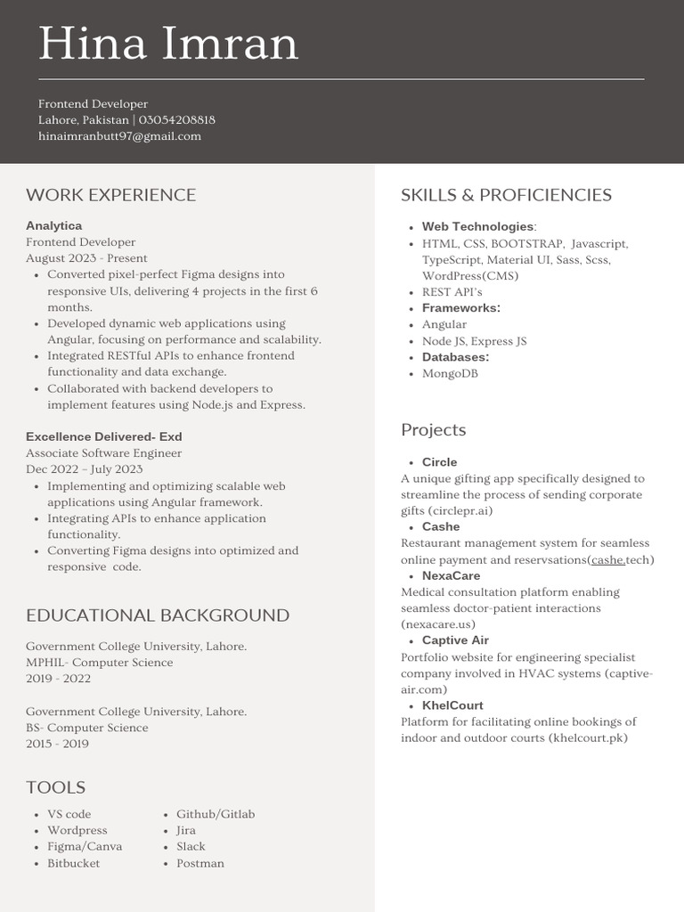 Hina Imran Butt - Frontend Developer | PDF | Computer Programming | World Wide Web