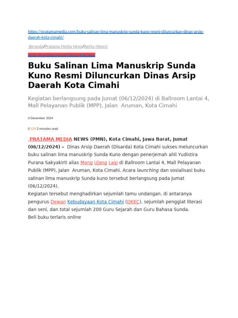 Peluncuran Manuskrip Sunda Kuno di Cimahi | PDF