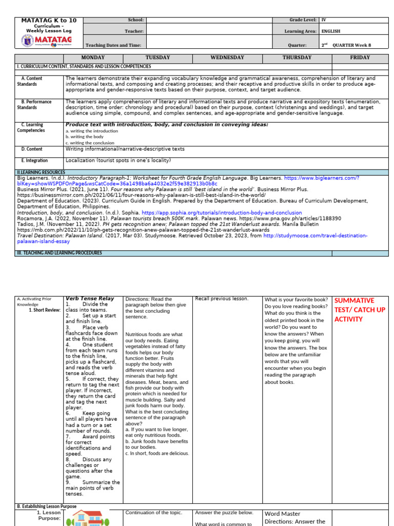 English Lesson Log Answer Key | PDF | Human Communication
