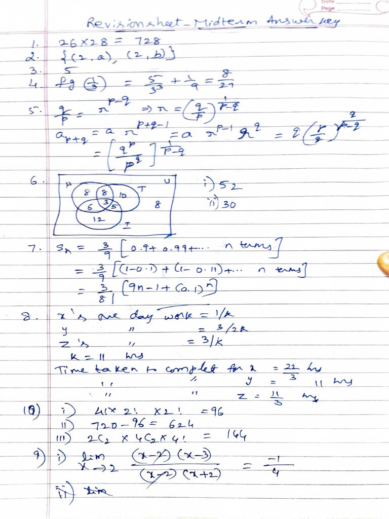 Answer Key, Midterm Revision Sheet, 25-26 | PDF