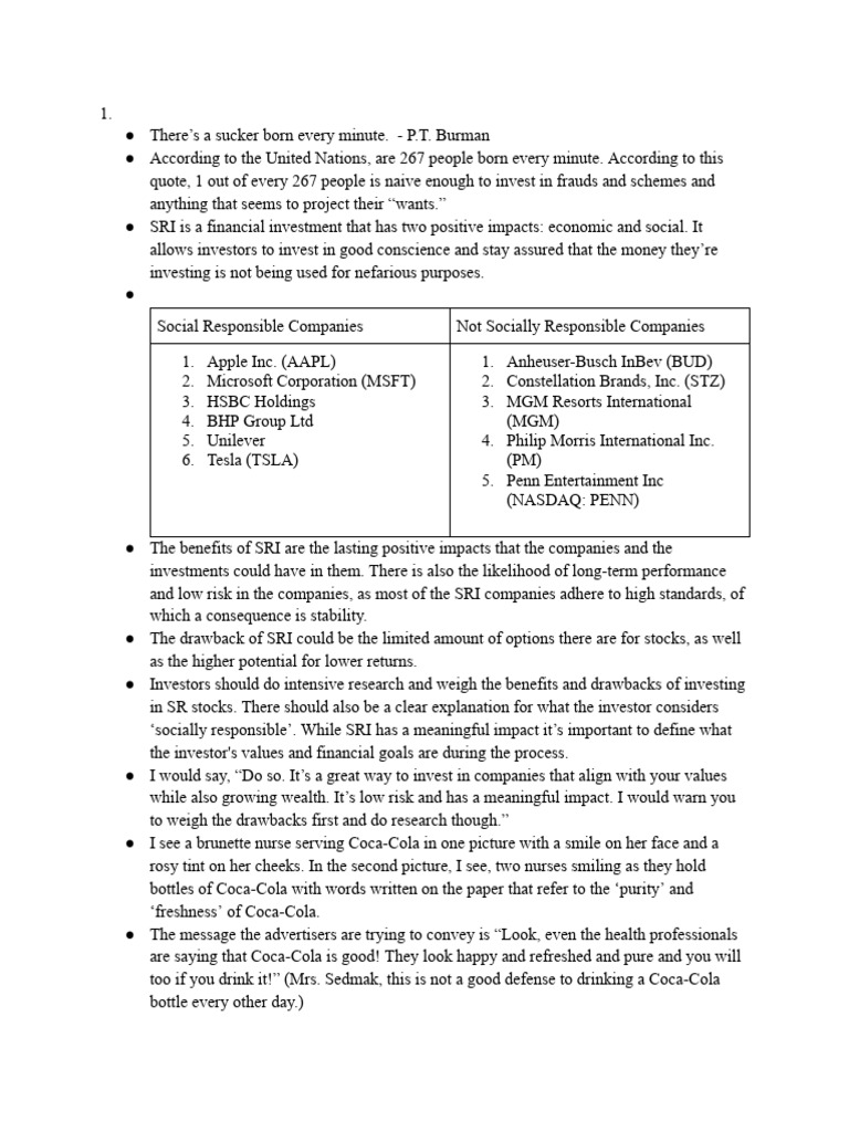 Socially Responsible Investing | PDF | Economies
