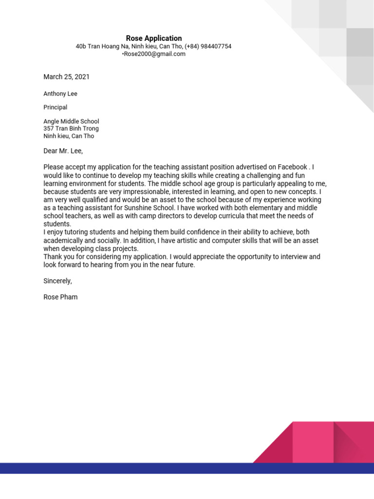 Teaching Assistant Application Letter | PDF