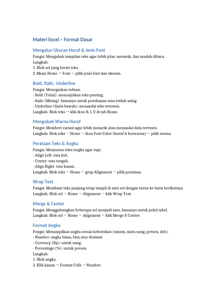 Materi Excel Format Dasar | PDF