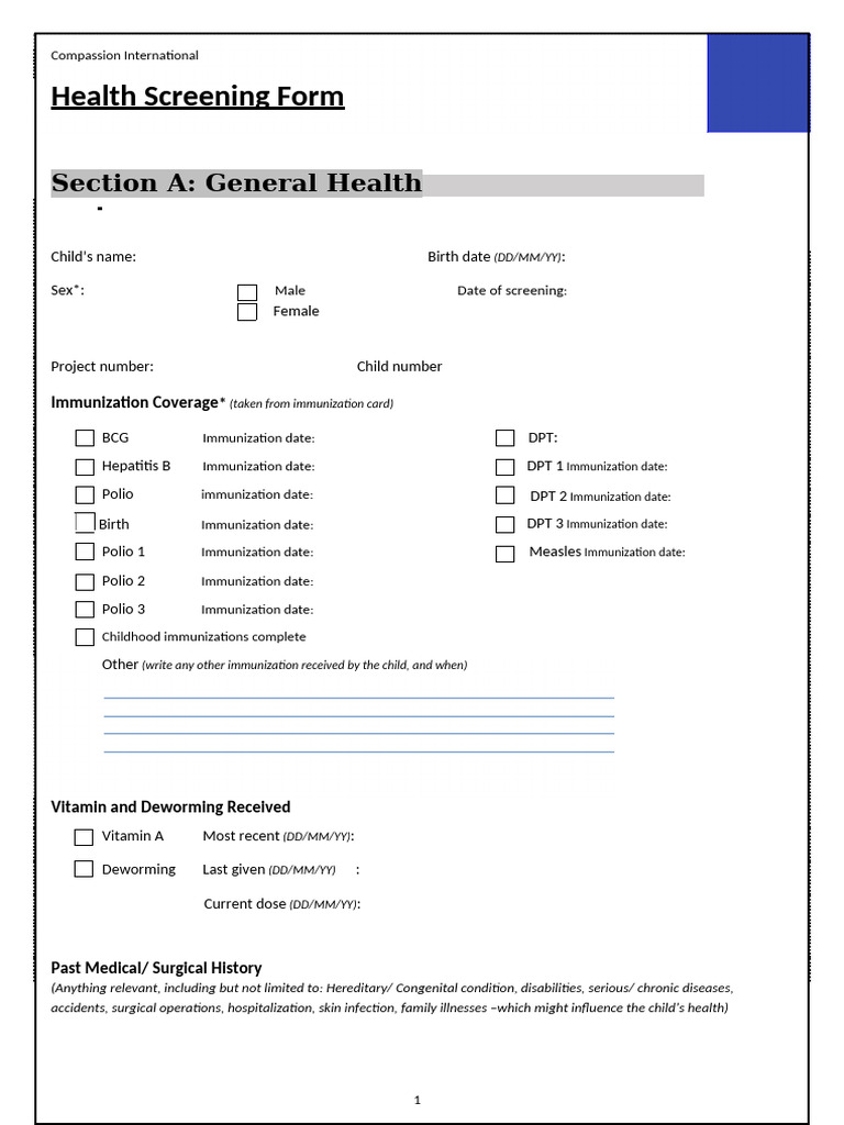 Health Screening Form Mental Health | PDF | Medical Specialties ...
