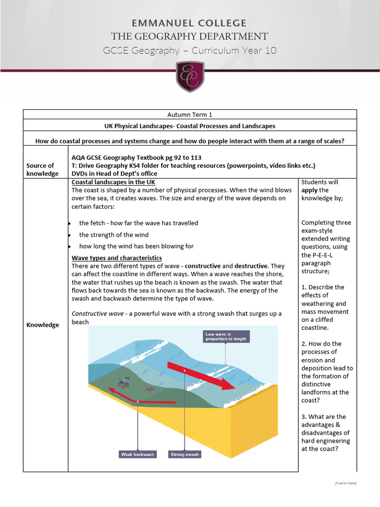 The Geography Department Yr10 Geography | PDF | Coast | Erosion