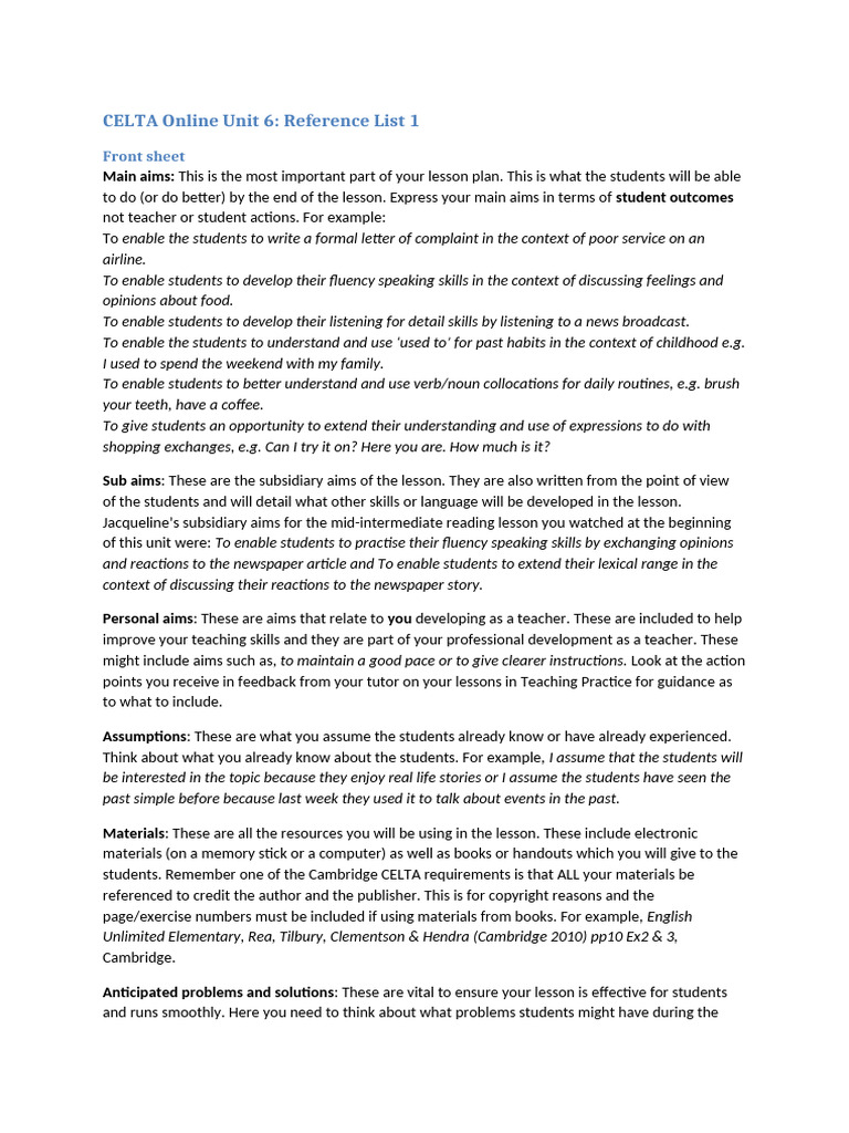 CELTA Online Unit 6 - Reference List 1 | PDF | Learning | Human Communication