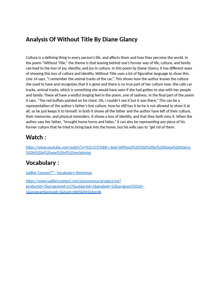 Analysis of Without Title by Diane Glancy | PDF