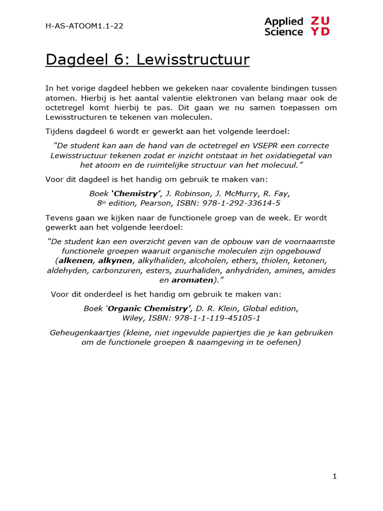 Dagdeel 6 - Lewisstructuur - Opdracht | PDF