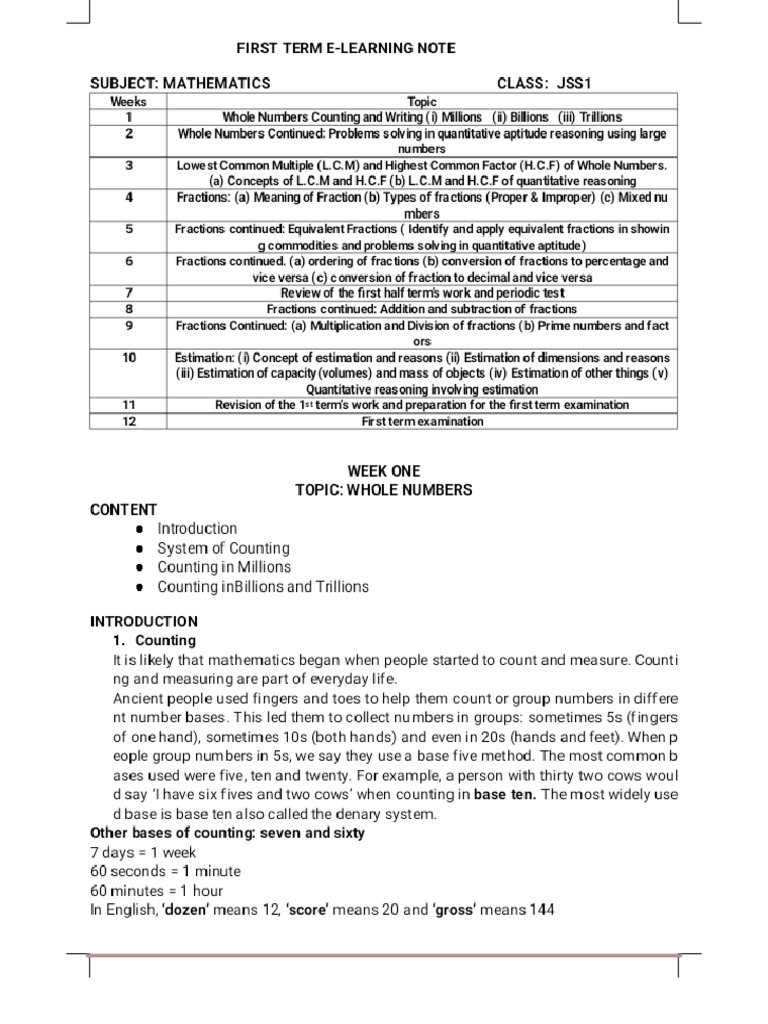 First Term Jss1 Mathematics - Phoenix | PDF