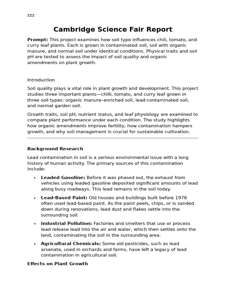 Cambridge Science Fair Repor1 | PDF | Plant Nutrition | Soil