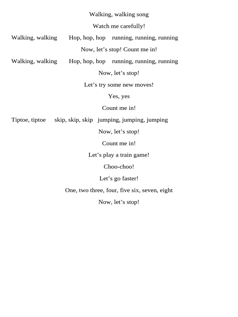 Walking Walking Kid's Song | PDF