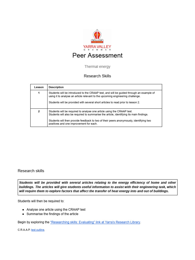 Research Skills - Peer Assessment | PDF | Cognition | Learning