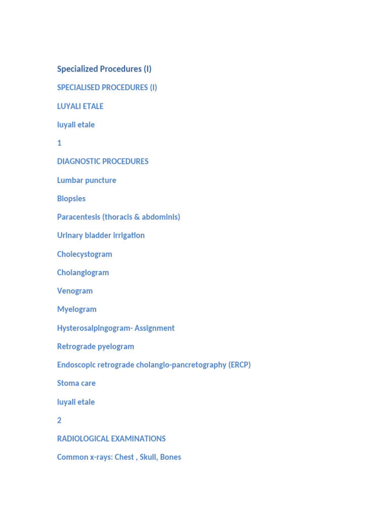 Specialized Nursing Procedures Overview | PDF | Medicine | Diseases And ...