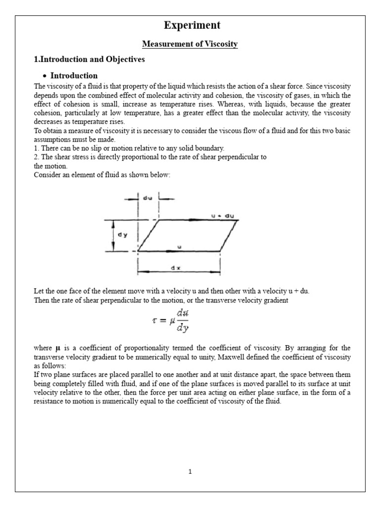 Measurement of Viscosity | PDF | Viscosity | Shear Stress