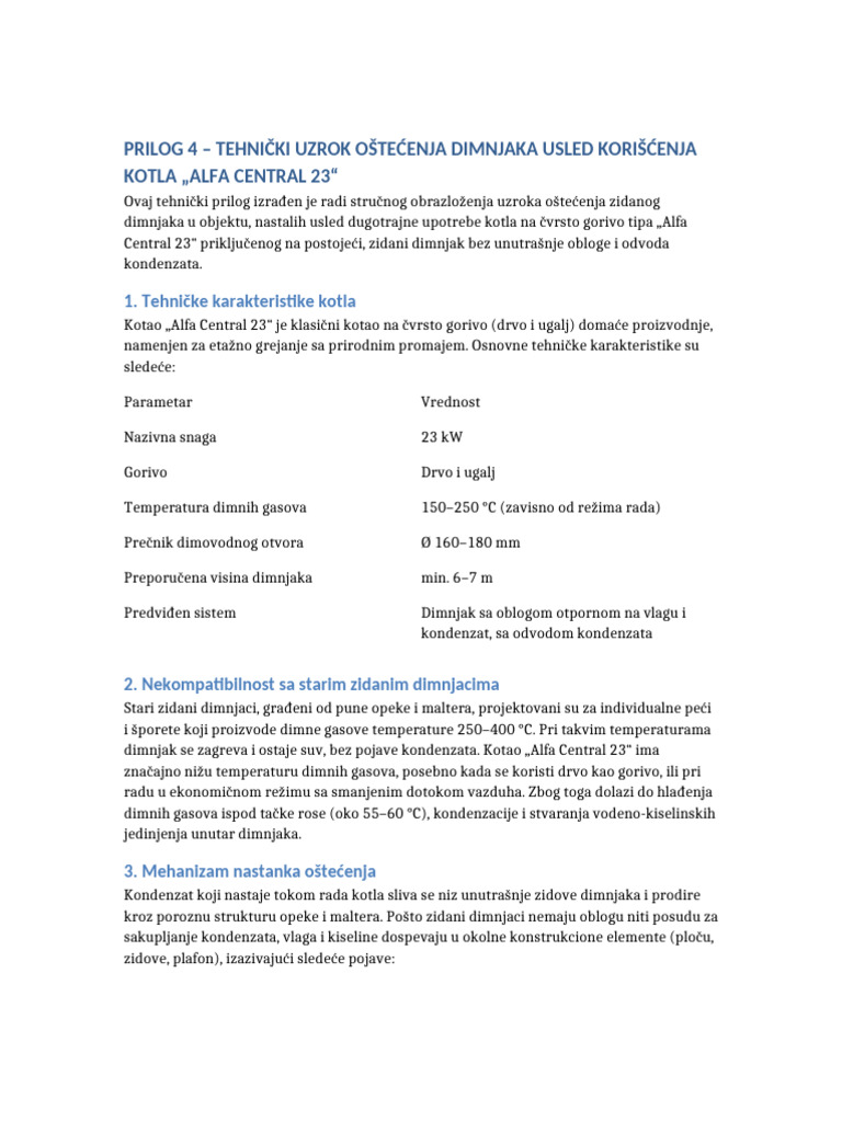 Prilog 4 Tehnicki Uzrok Ostecenja Dimnjaka Alfa Central 23 | PDF