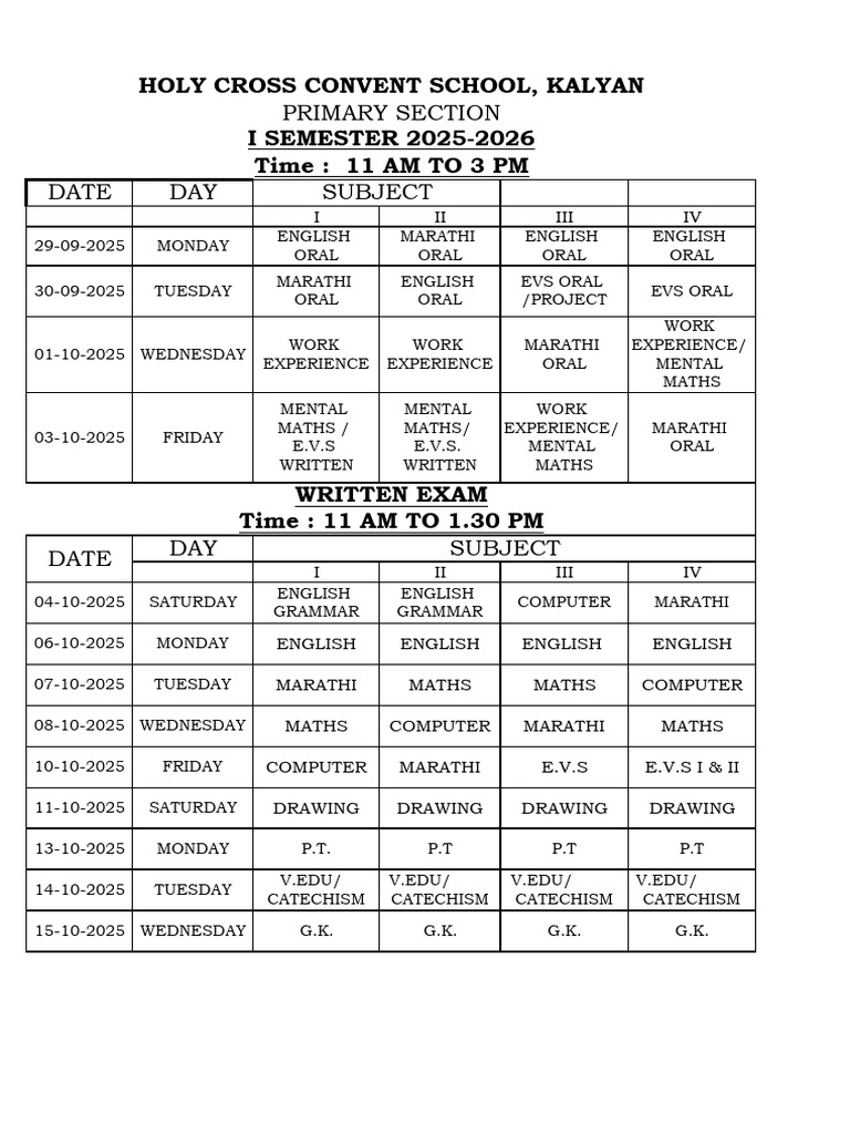 Holy Cross Convent School, Kalyan I SEMESTER 2025-2026 Time: 11 AM TO 3 ...