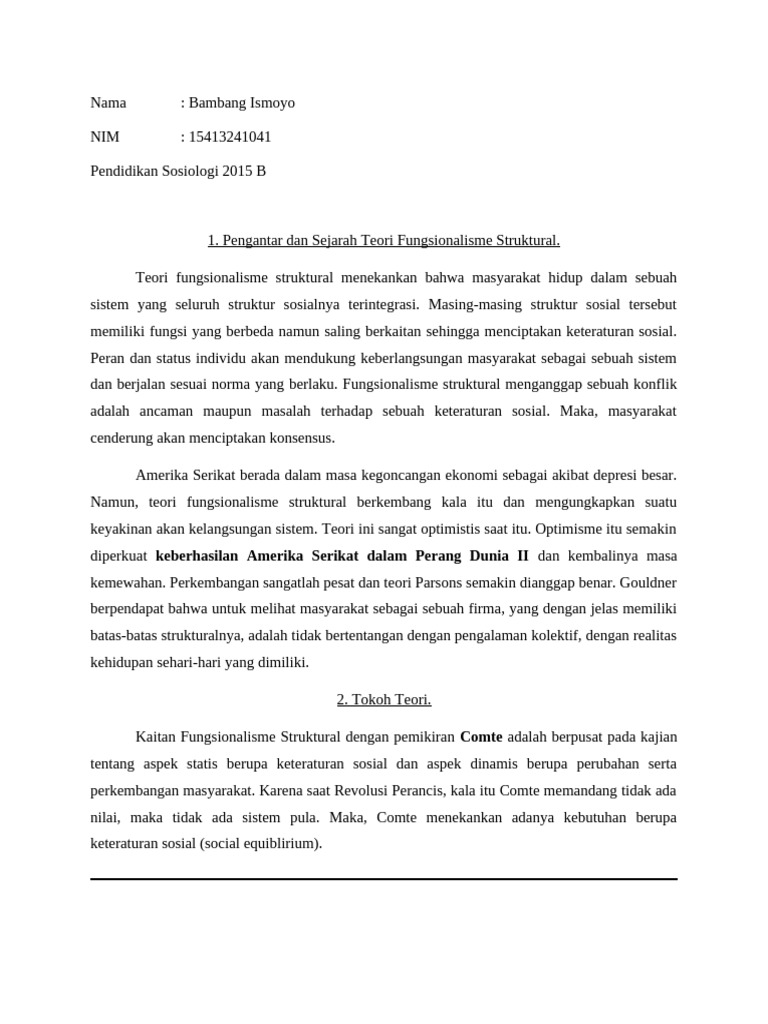 Review Teori Fungsionalisme Struktural | PDF