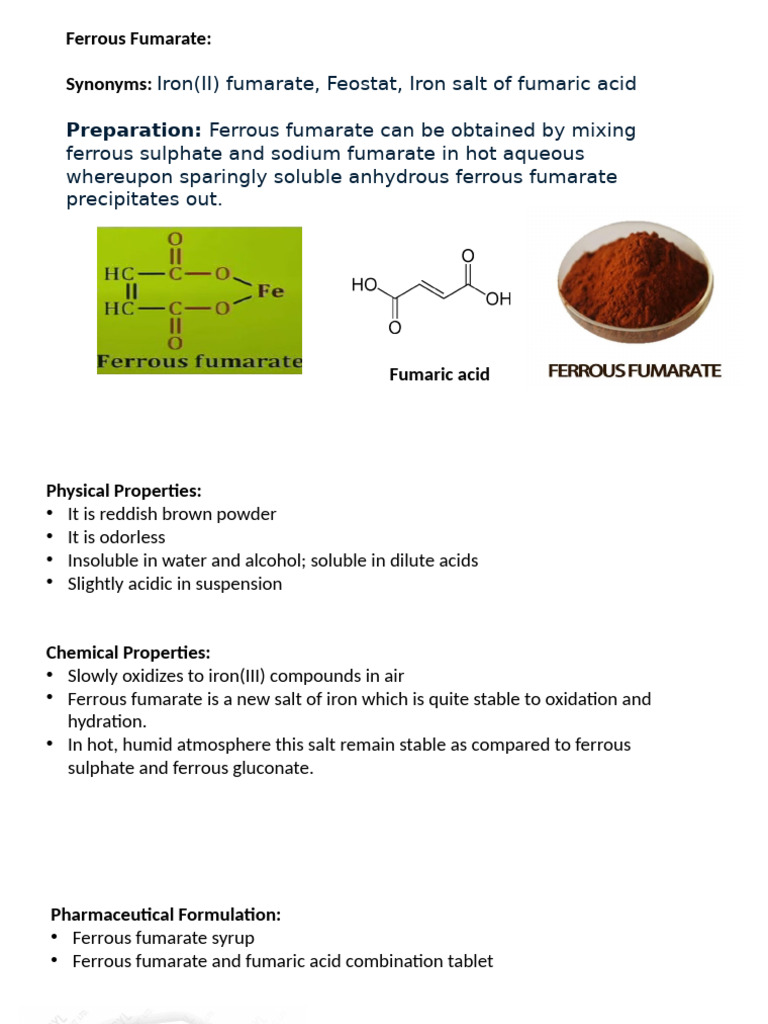 Ferrous Fumarate: Properties and Uses | PDF